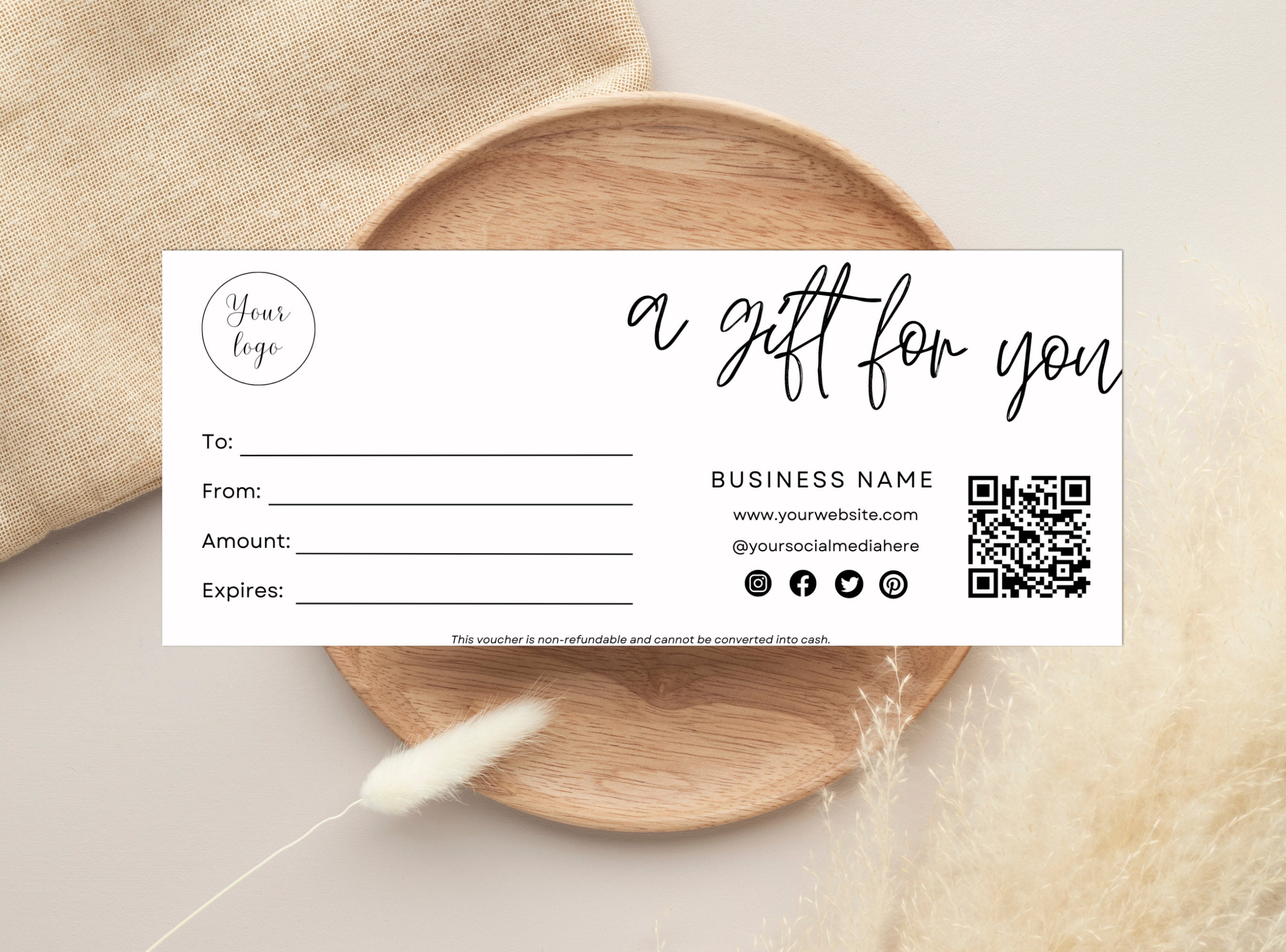 Editable Gift Certificate Template, Printable Boho Gift Card, Editable ...
