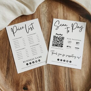 Price List Template & Scan to Pay Sign | Editable Price Guide | QR Code ...