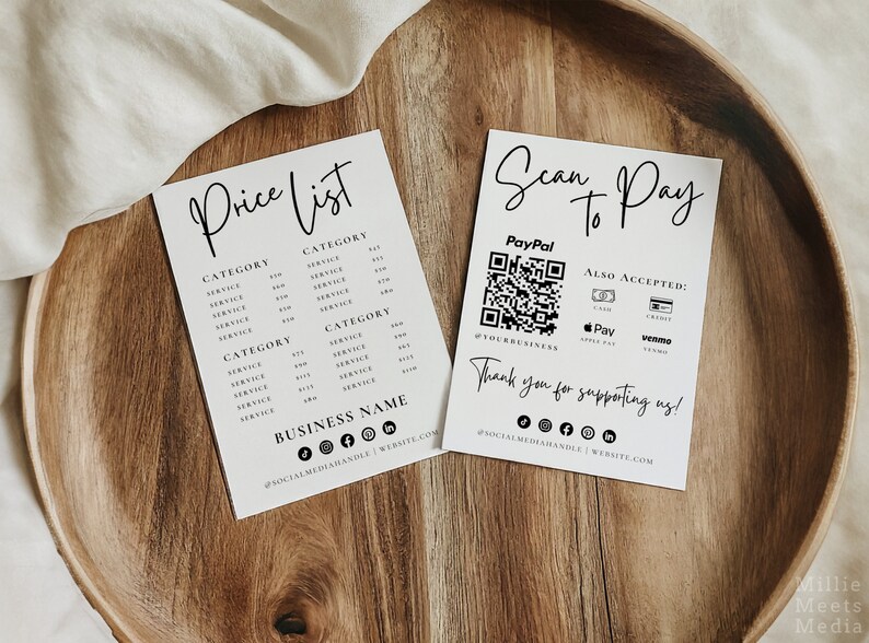 Price List Template & Scan to Pay Sign | Editable Price Guide | QR Code ...