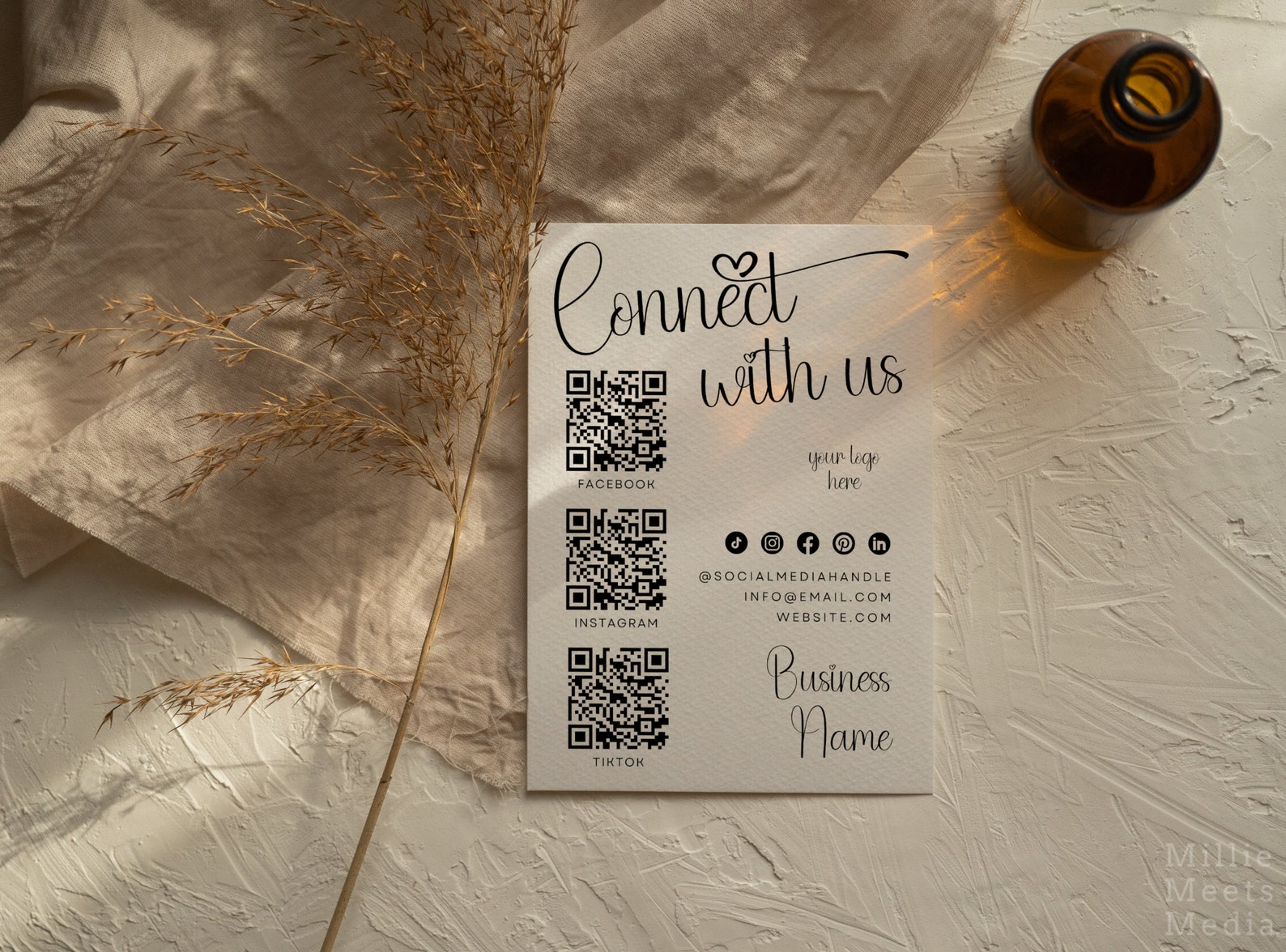 Social Media Sign Canva Template | Editable Connect With Us Sign | QR Code Sign | Social Media ...
