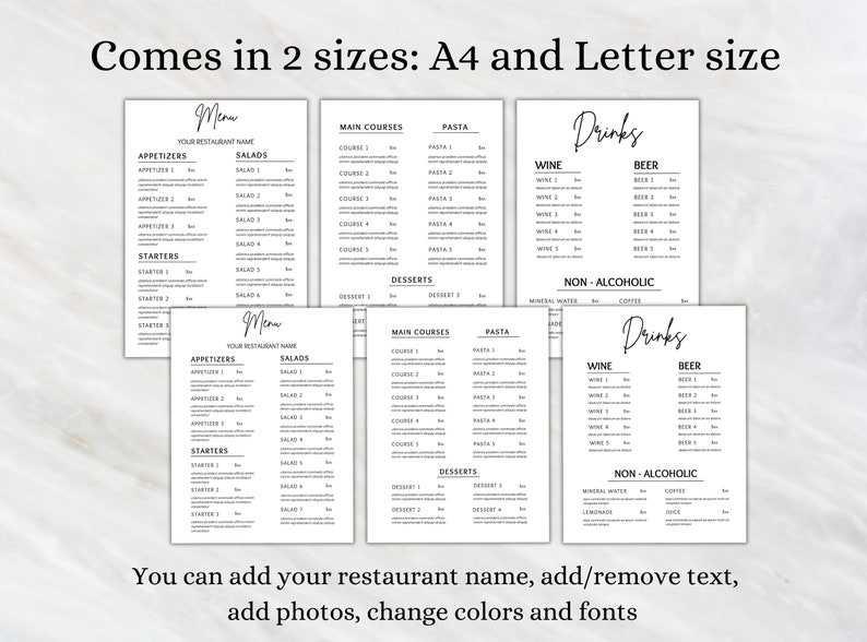 Printable Restaurant Menu Template Editable Template Price List ...