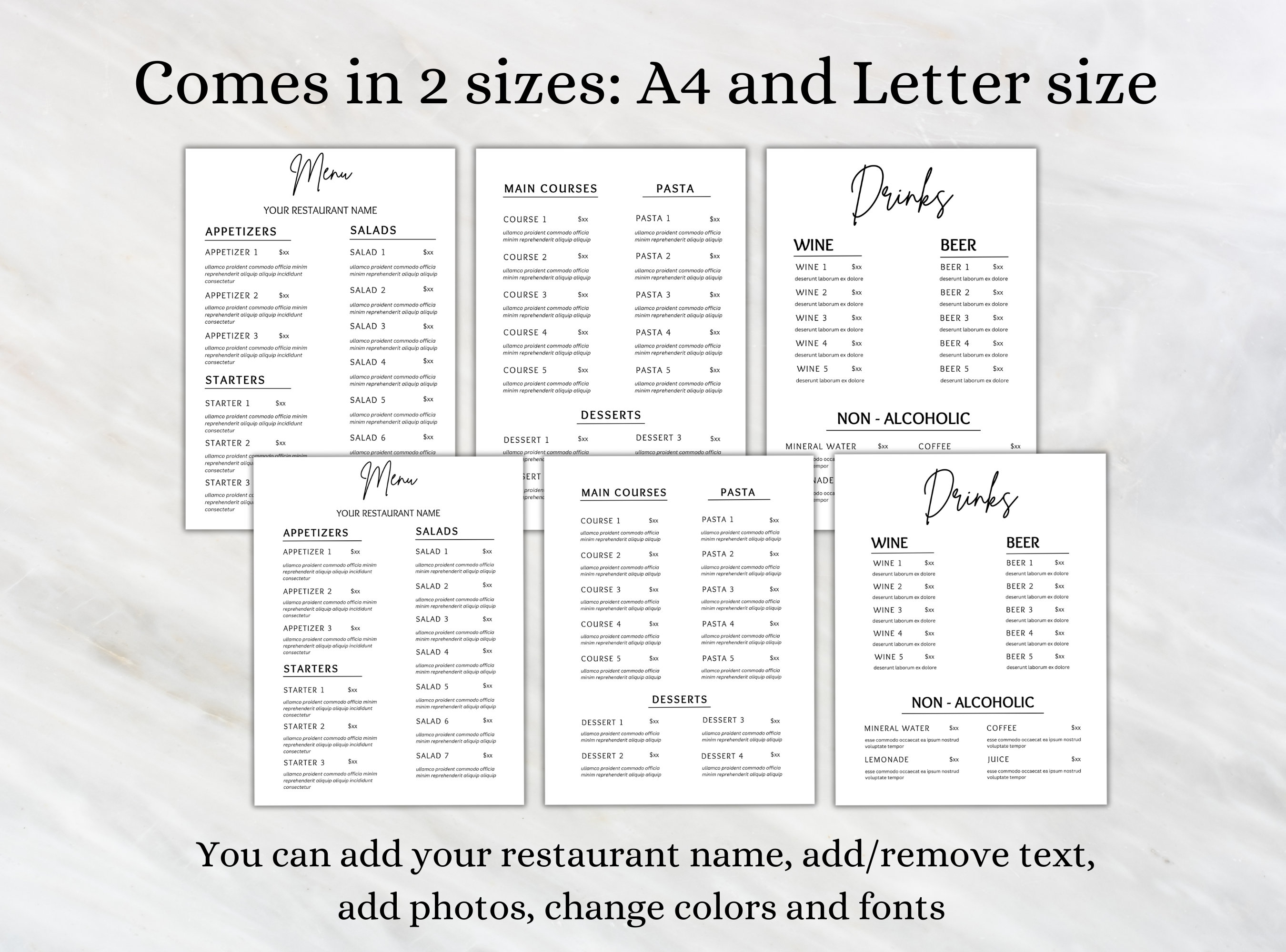 Printable Restaurant Menu Template Editable Template Price List ...