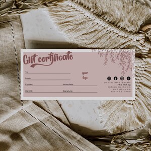 Boho Gift Certificate Template Printable, DIY Gift Voucher, Add Logo ...