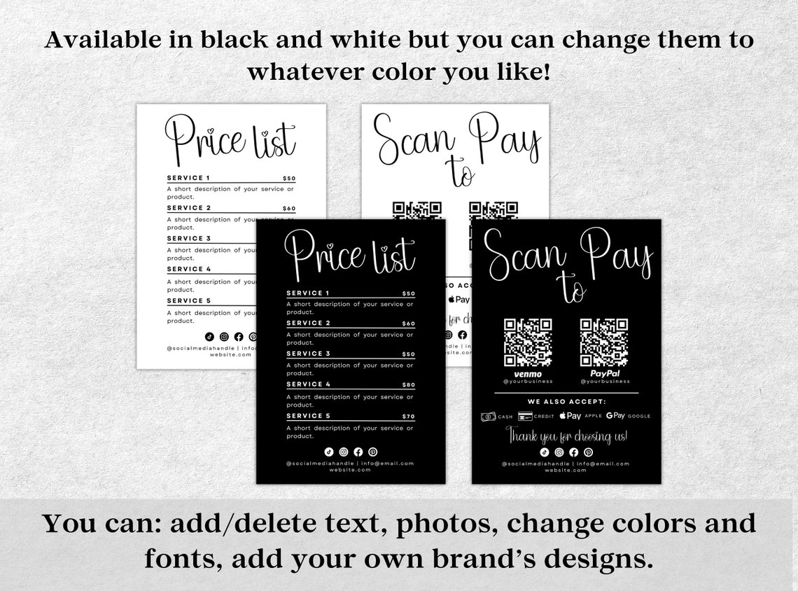 Price List Template & Scan to Pay Sign QR Code Sign Editable Price ...