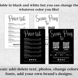 Price List Template & Scan to Pay Sign | QR Code Sign | Editable Price ...