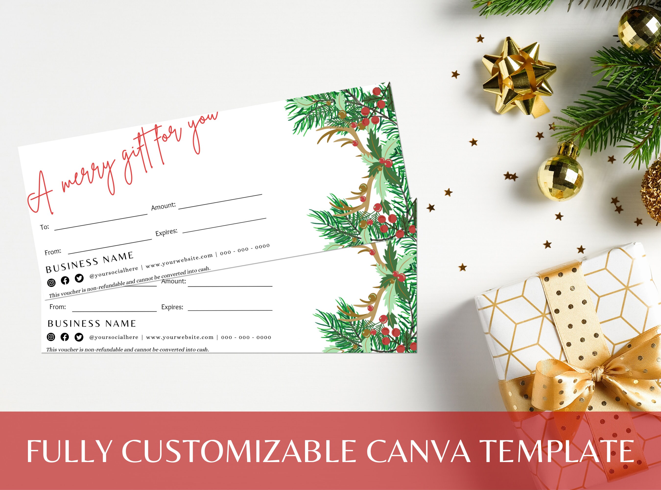Printable Christmas Gift Certificate Template Christmas Customizable ...