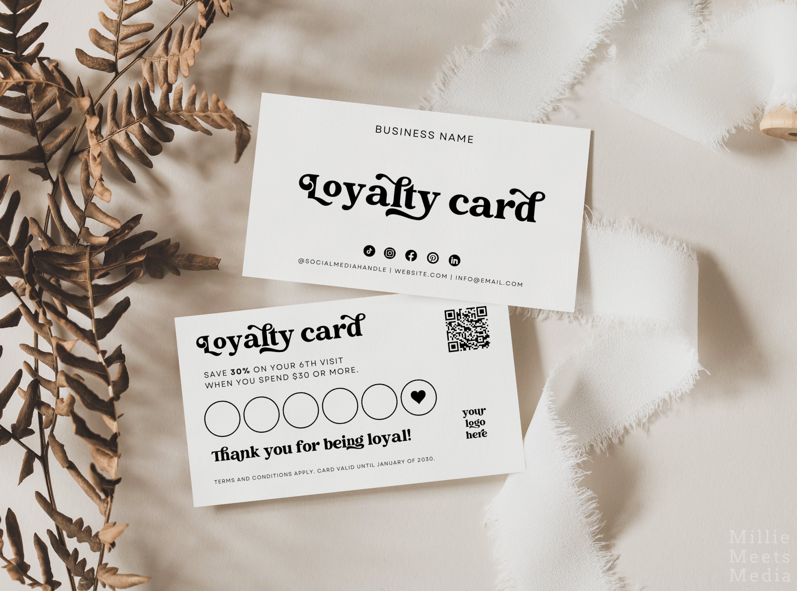 Retro Loyalty Card With QR Code | Discount Card Canva Template ...