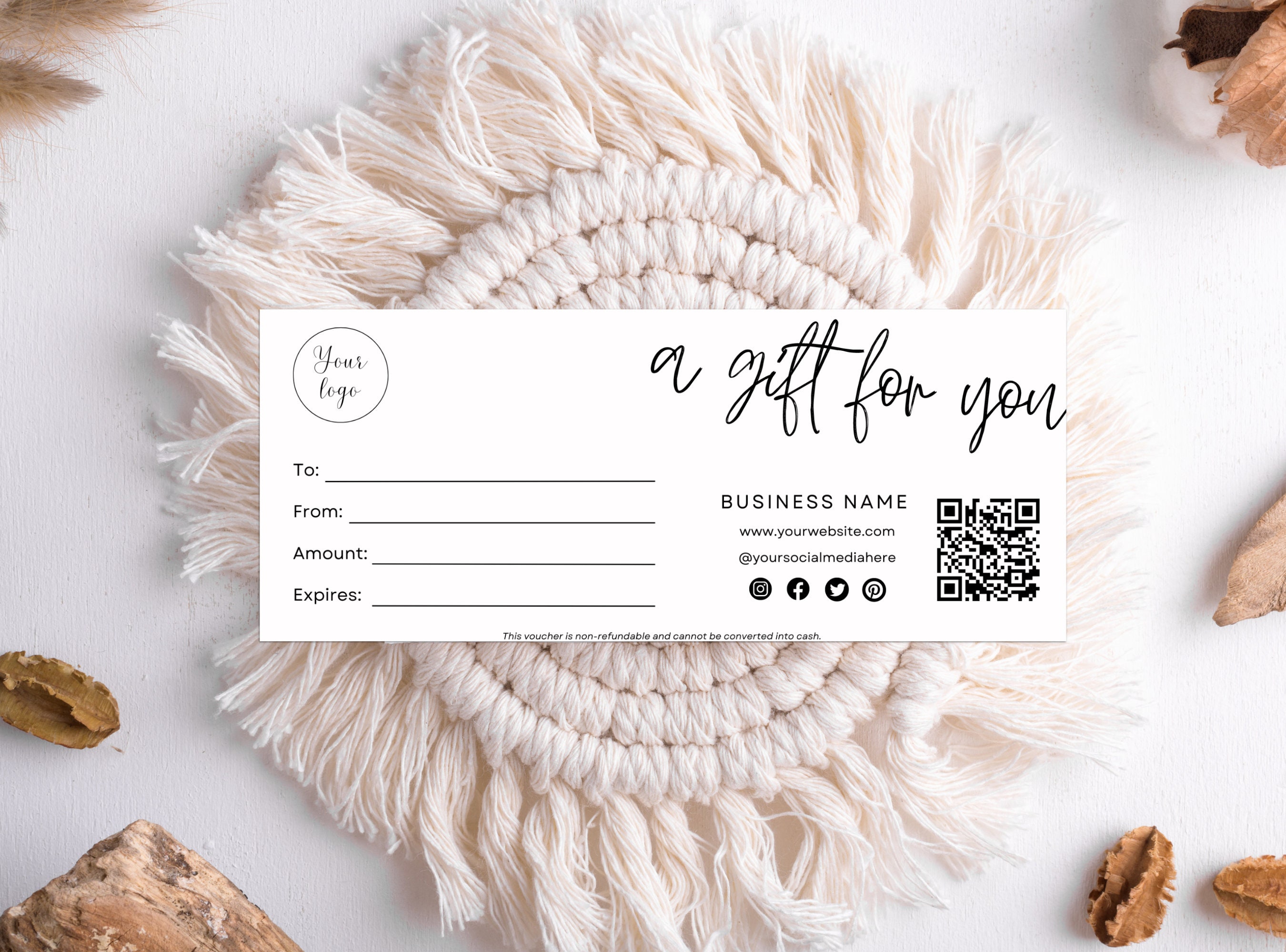 Editable Gift Certificate Template, Printable Boho Gift Card, Editable ...