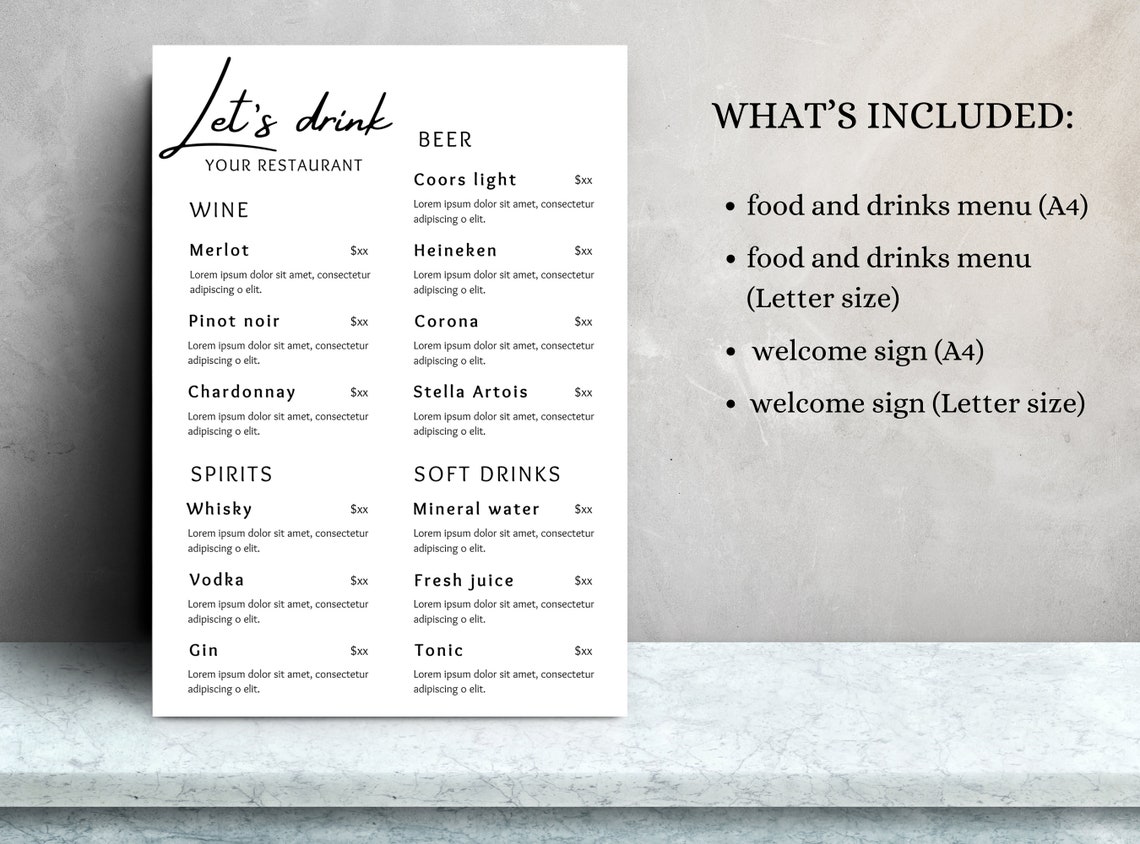Restaurant Menu Template | Pdf Instant Download | Digital Download ...
