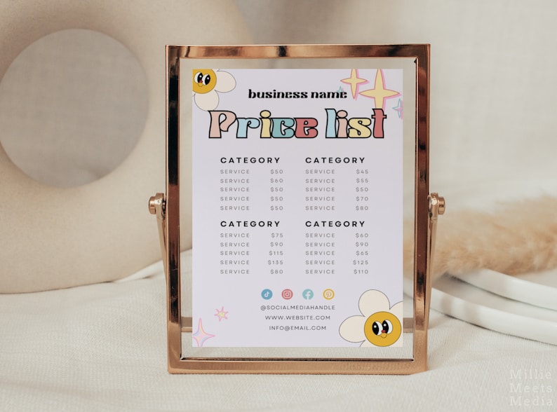Colorful Price List Template & Scan to Pay Sign | Retro Summer Vibes ...