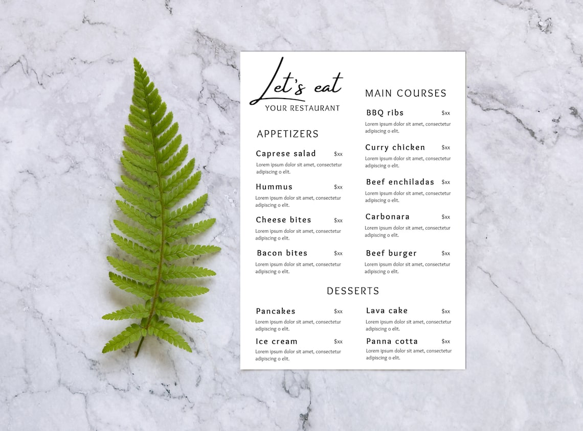 Restaurant Menu Template | Pdf Instant Download | Digital Download ...