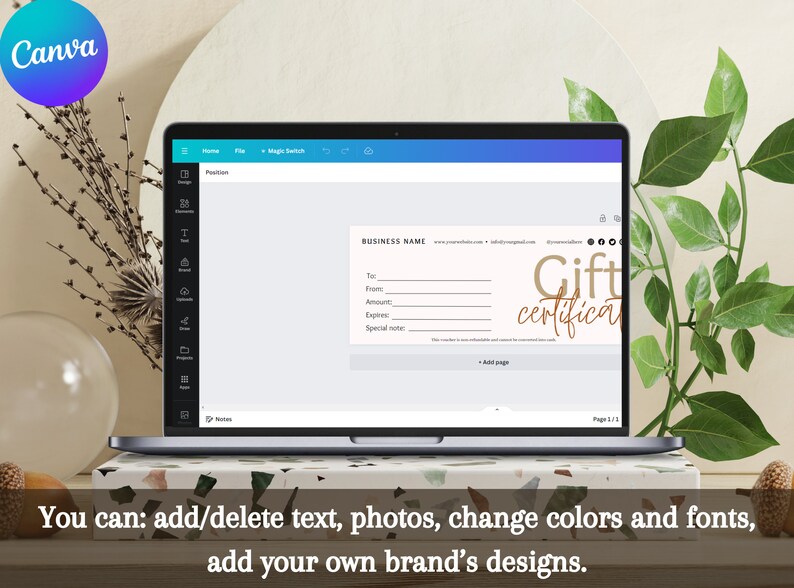 Gif Certificate Card Template, Printable and Editable Gift Certificate ...