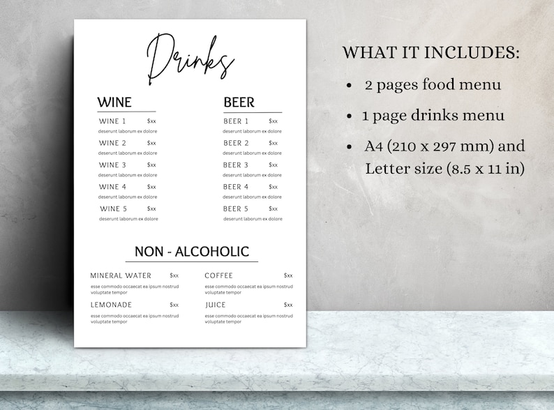 Printable Restaurant Menu Template Editable Template Price List ...