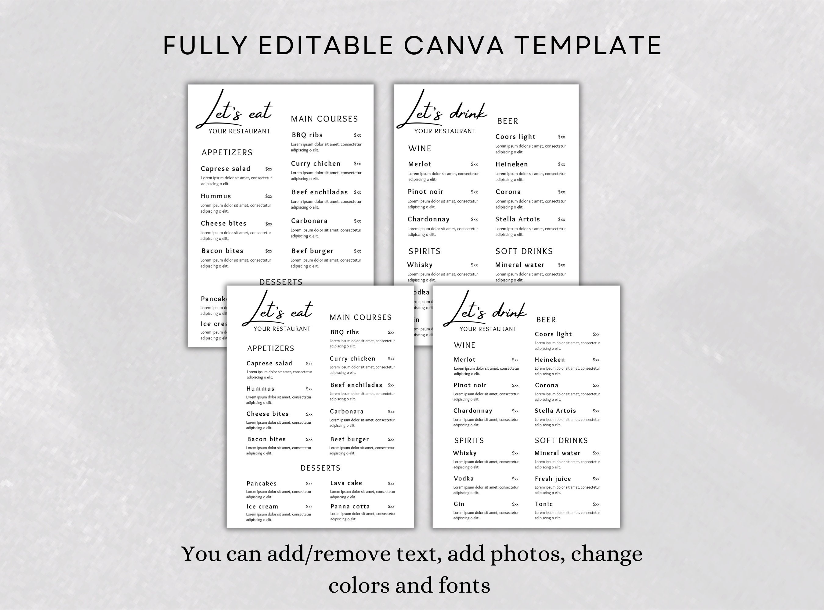 Restaurant Menu Template | Pdf Instant Download | Digital Download ...