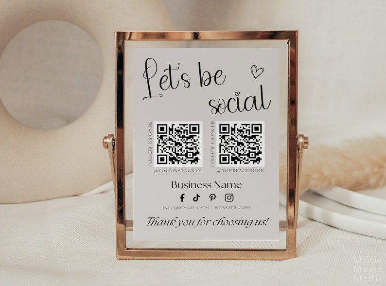 Boho Social Media Sign Canva Template | Printable Let's Get Social ...