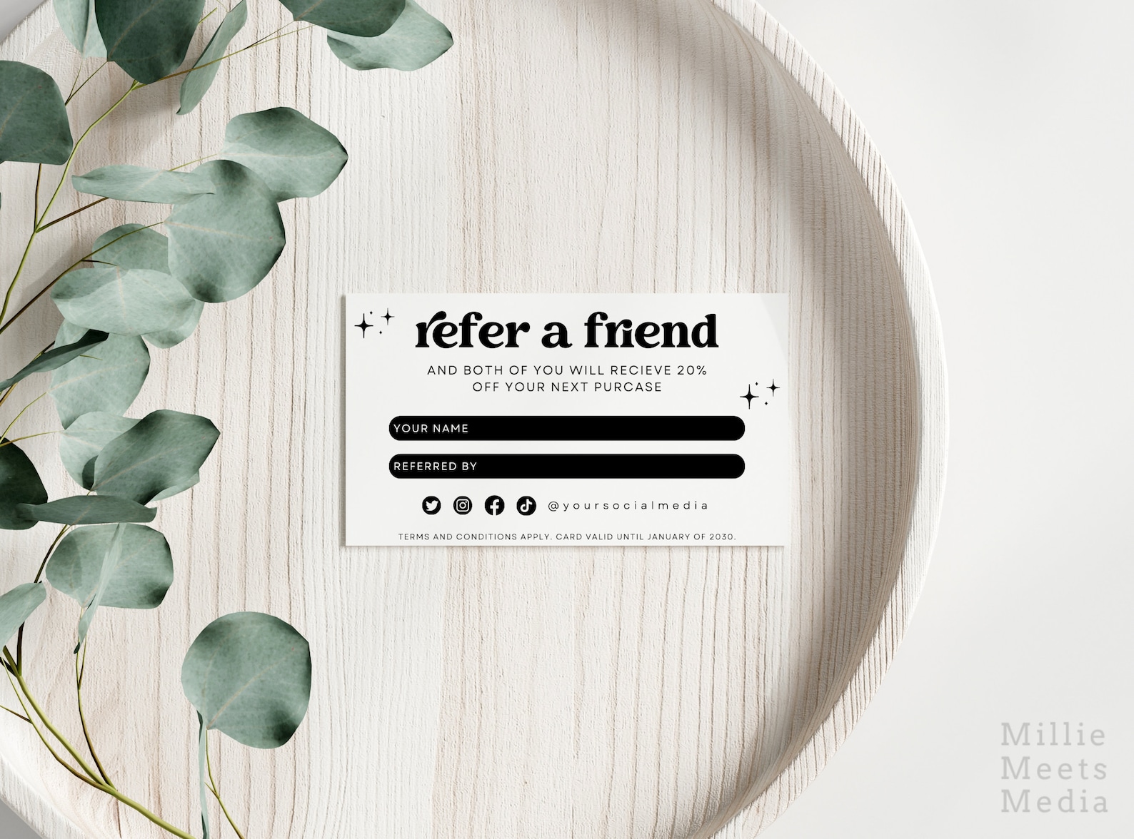 Retro Refer A Friend Card Canva Template, Editable Customer Reward Card ...