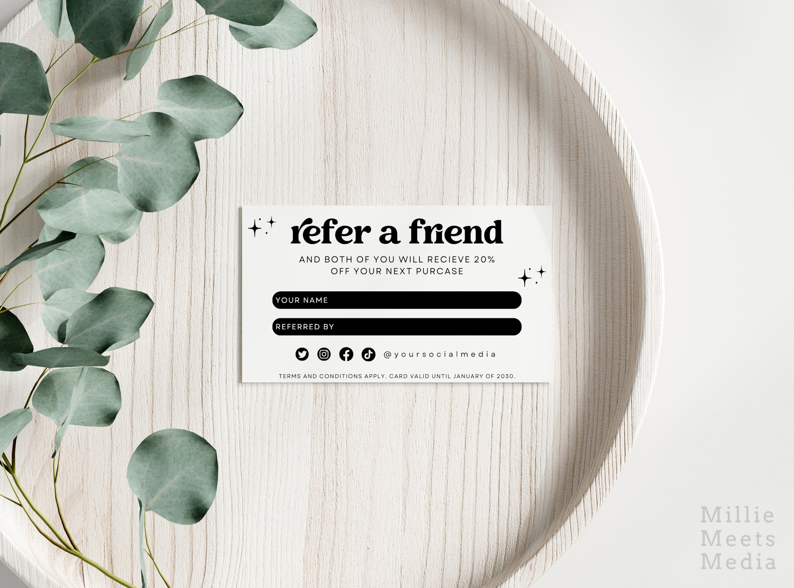 Retro Refer A Friend Card Canva Template, Editable Customer Reward Card ...