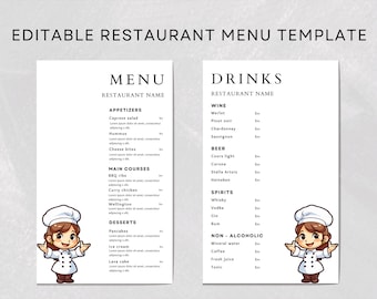 Minimal Restaurant Menu Bundle, Restaurant Menu Template, Modern Menu ...