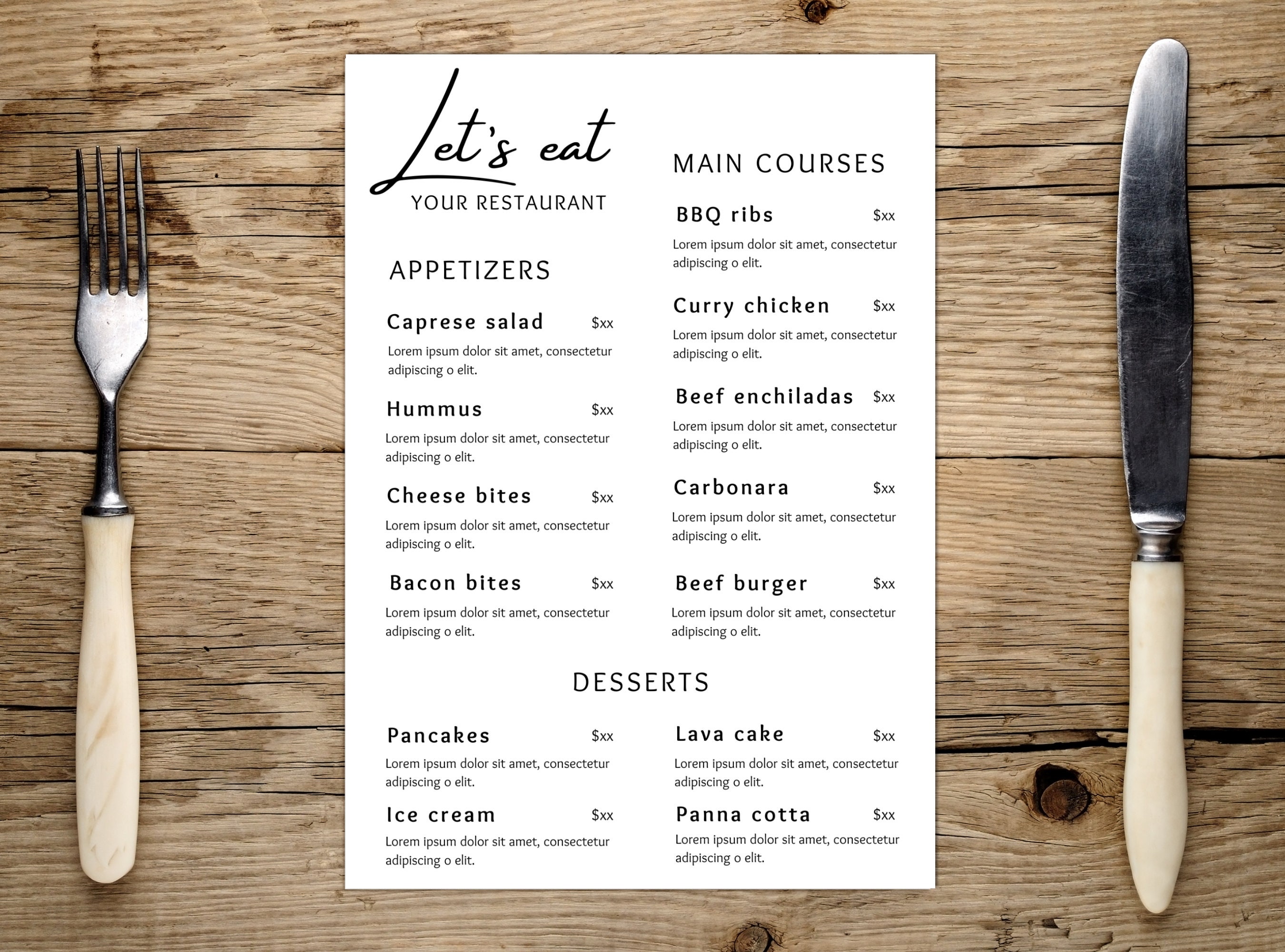 Restaurant Menu Template | Pdf Instant Download | Digital Download ...