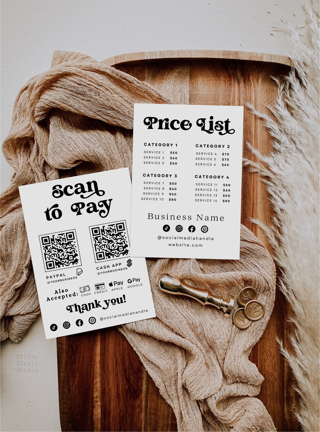 Retro Price List Template & Scan to Pay Sign, QR Code Sign, Editable ...