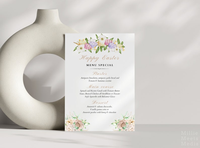 Easter Menu Cards | Editable Food Menu Template for Easter | Floral ...