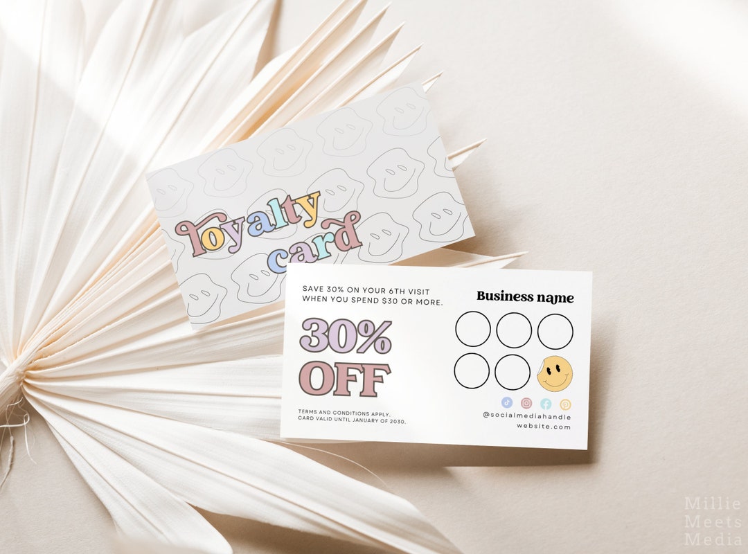 Retro Colorful Loyalty Card, Editable and Printable Discount Card ...