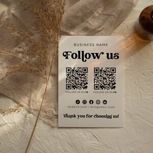 Retro Social Media Sign | Follow Us Sign Canva Template | QR Code Sign ...