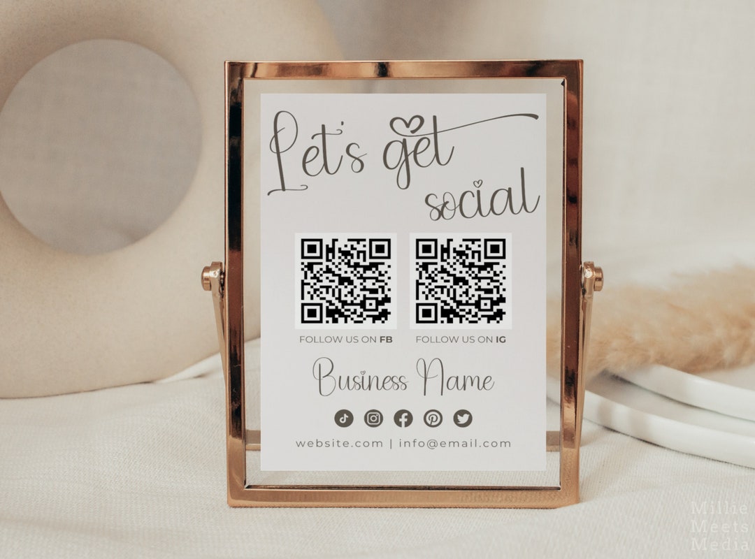 Social Media Sign Editable Template | Printable Let's Get Social | Qr ...