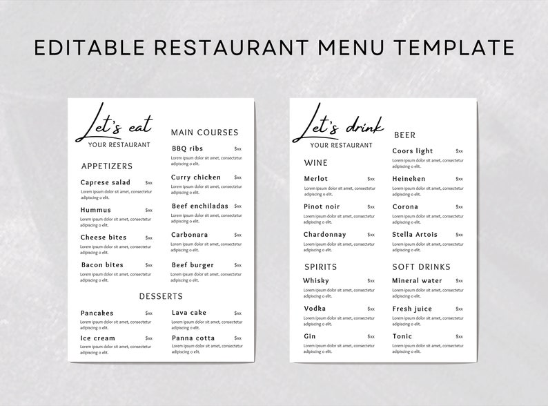 Restaurant Menu Template | Pdf Instant Download | Digital Download ...