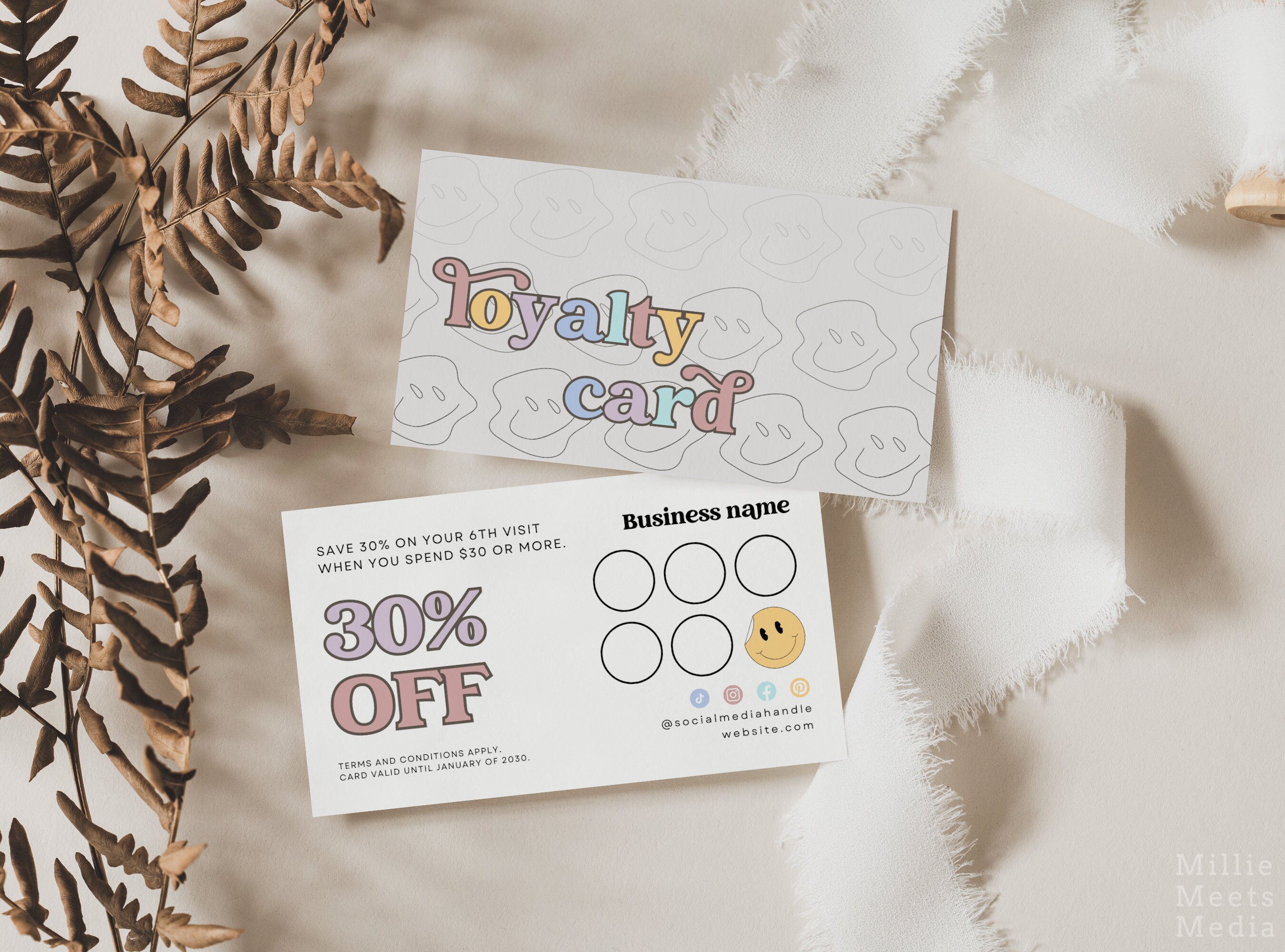 Retro Colorful Loyalty Card, Editable and Printable Discount Card ...