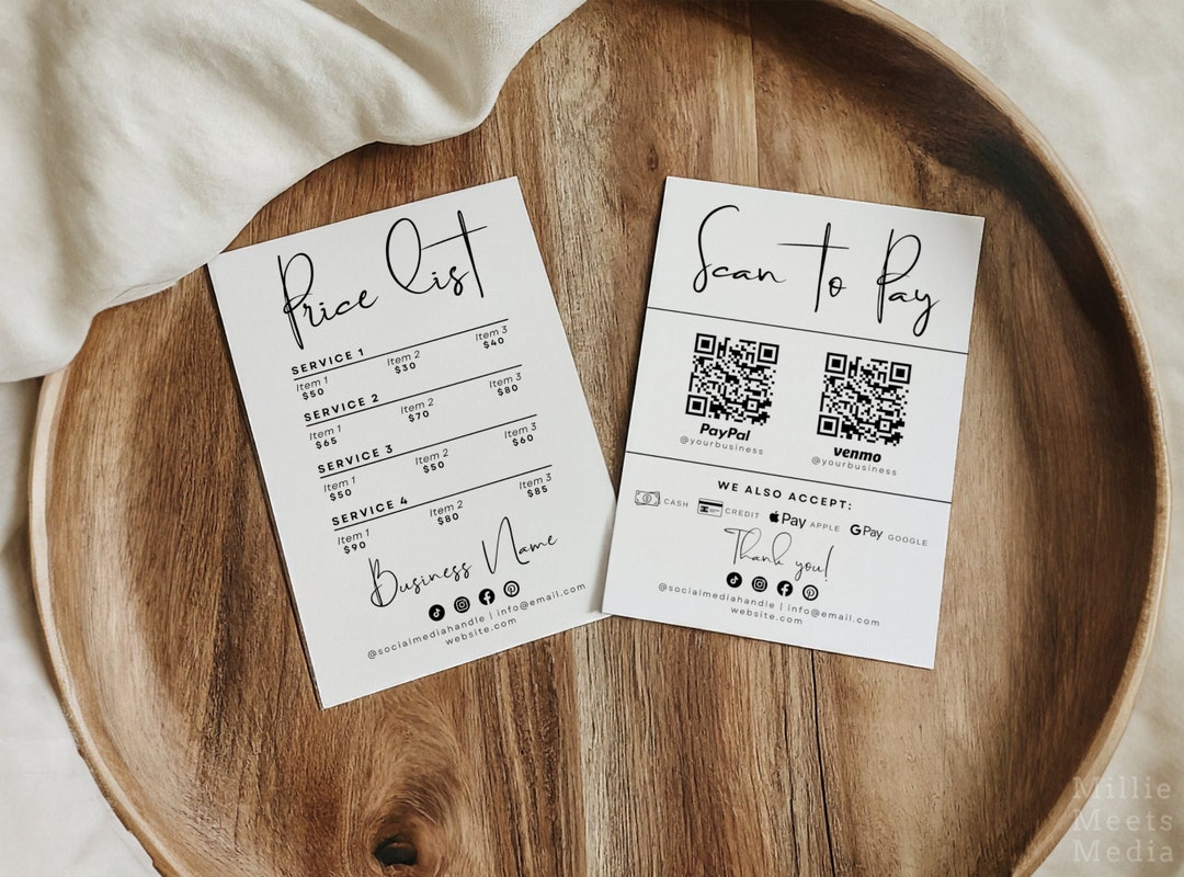 Price List Template & Scan to Pay Sign | QR Code Sign | Price Guide ...