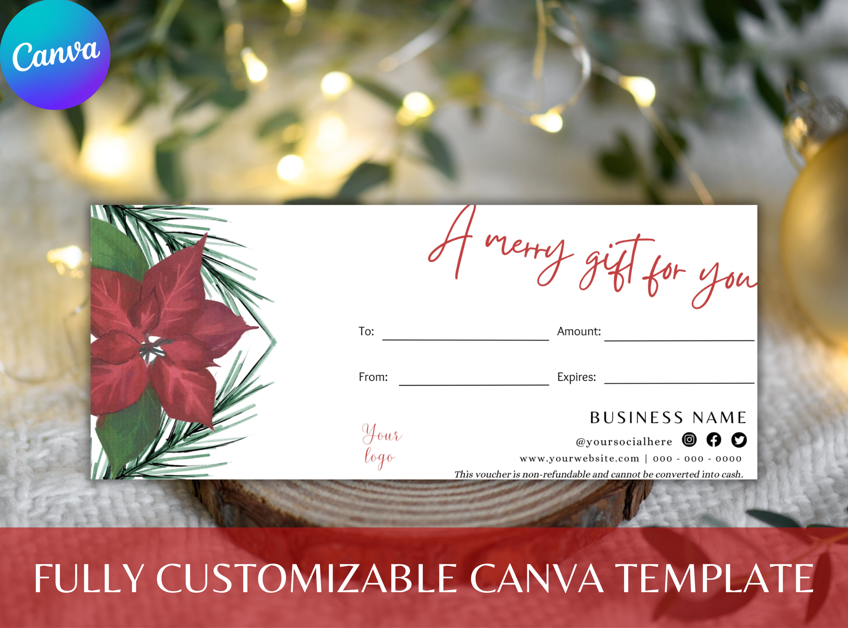 Printable Christmas Gift Certificate Template, Christmas Customizable ...
