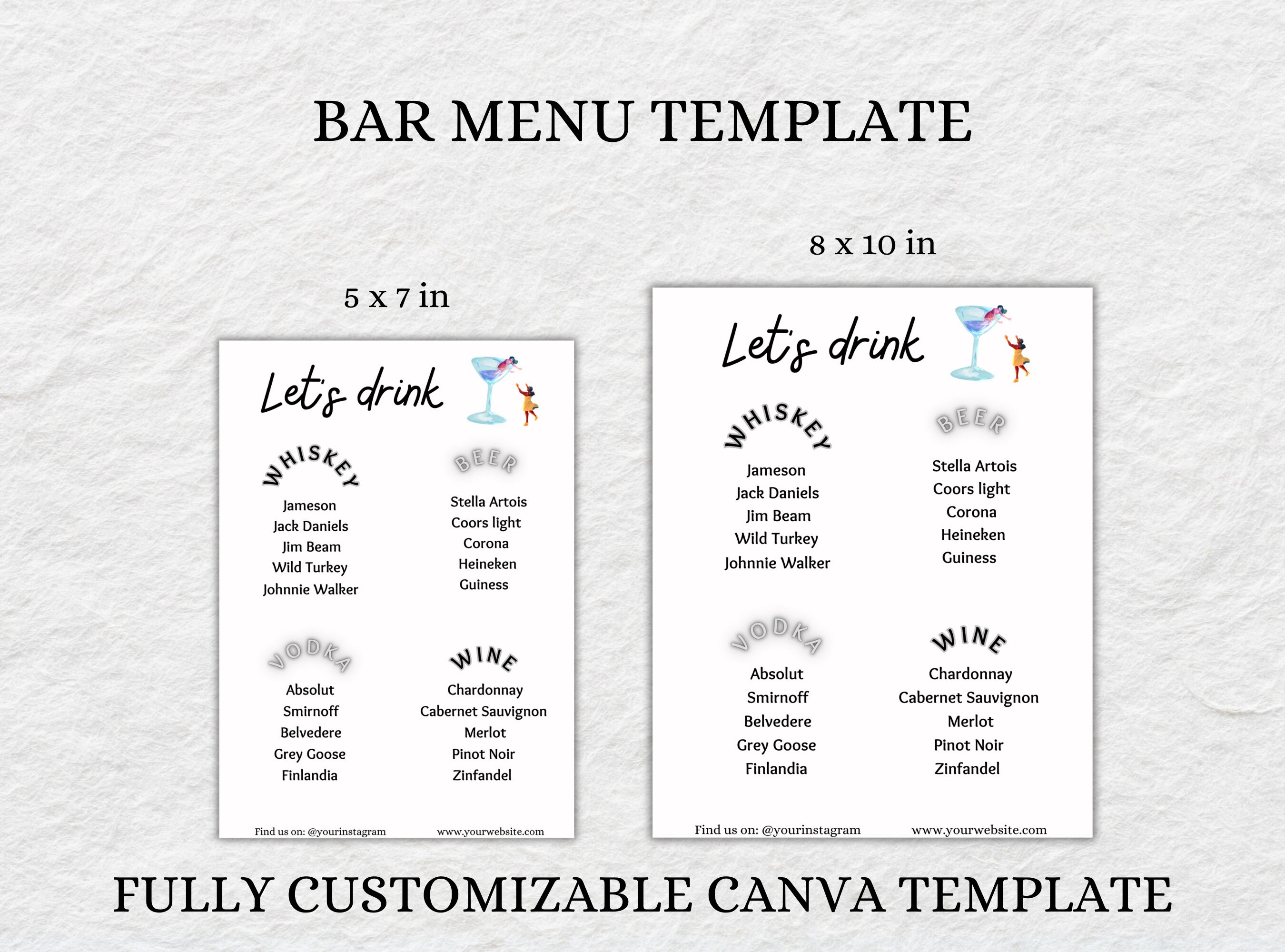 Editable Bar Menu Template, Canva Bar Menu Simple Printable Bar Menu ...