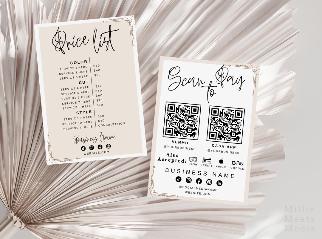 Hair Salon Price List Template & Scan to Pay Sign, QR Code Sign ...