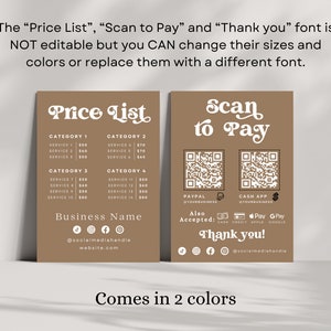 Retro Price List Template & Scan to Pay Sign, QR Code Sign, Editable ...