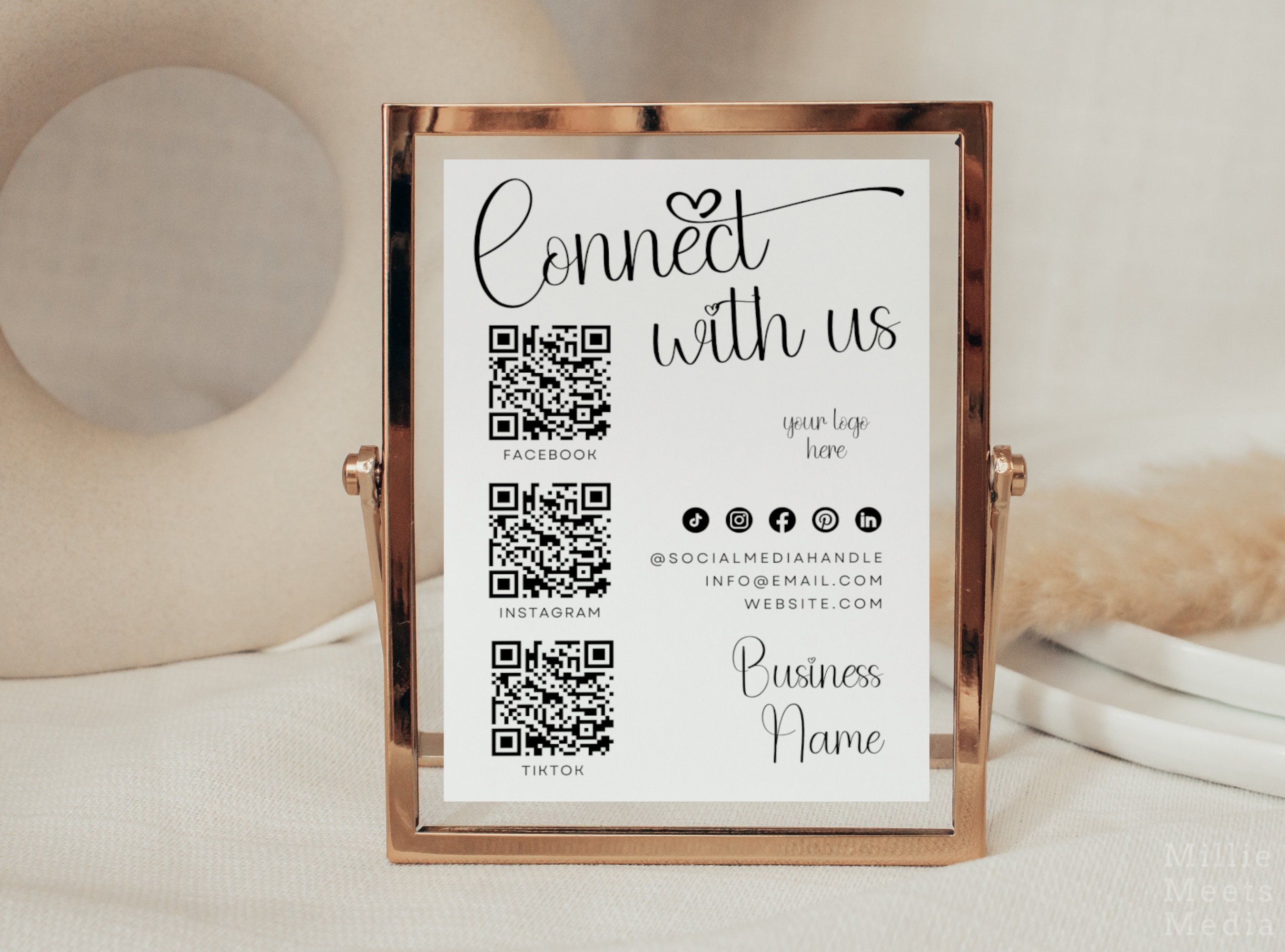 Social Media Sign Canva Template | Editable Connect With Us Sign | QR ...