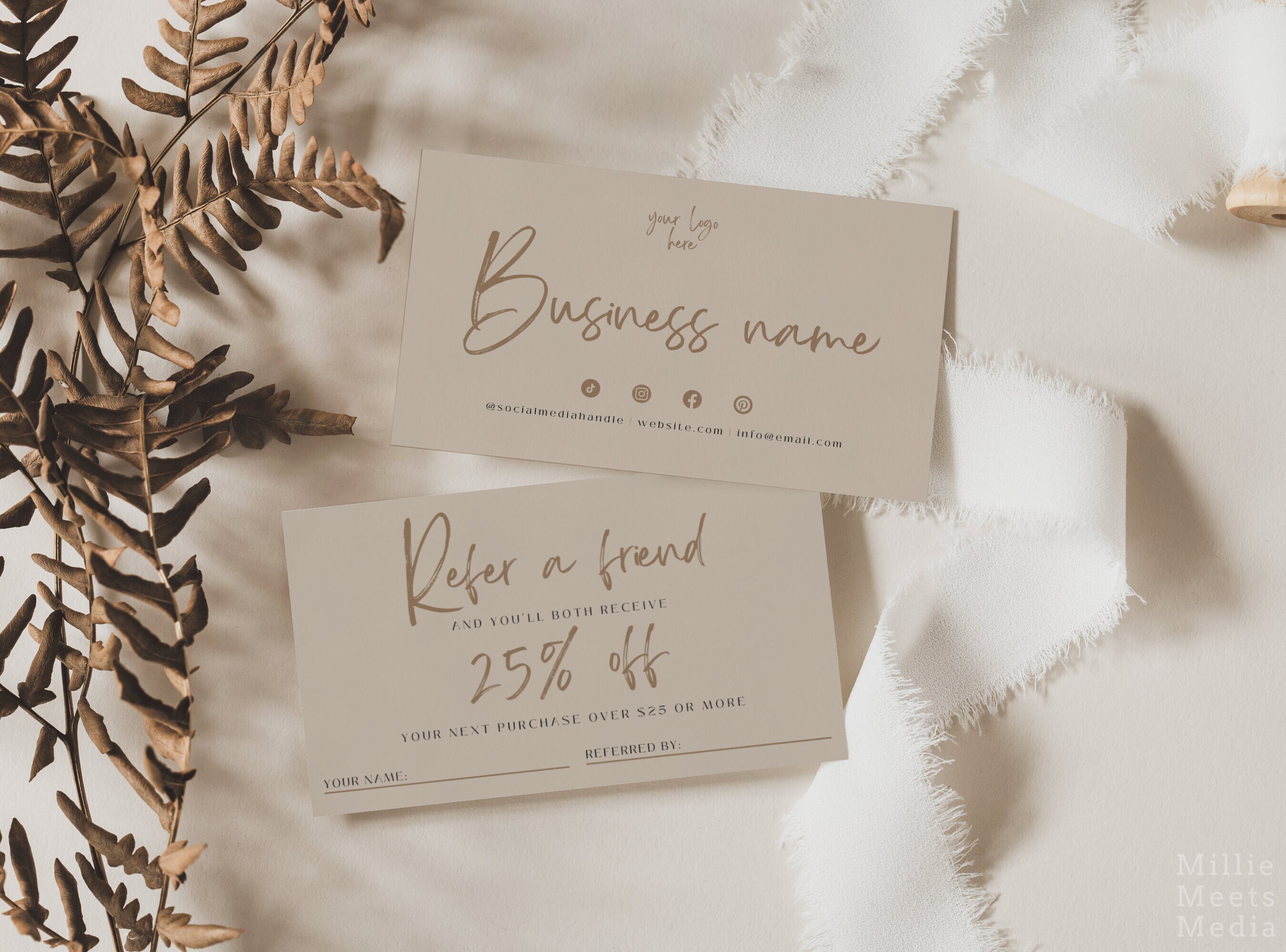 Boho Refer A Friend Card Template | Editable Discount Card | Client ...