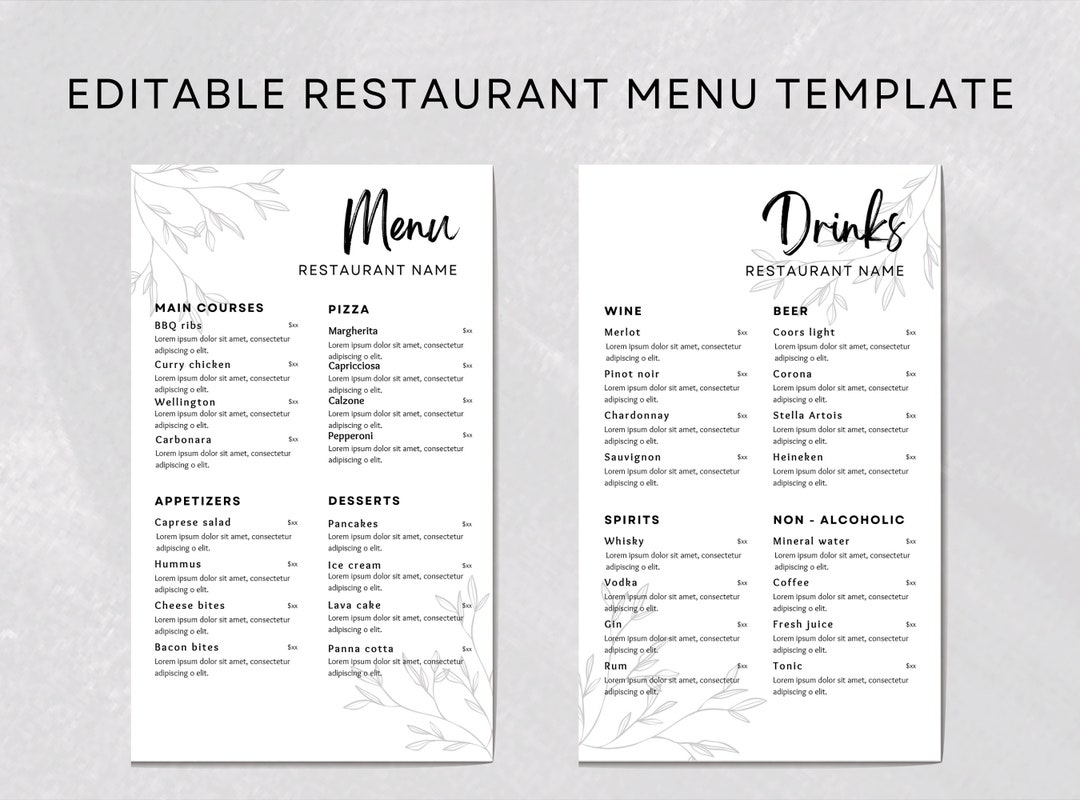 Modern Restaurant Menu Template/landscape Menu Template/editable Menu ...