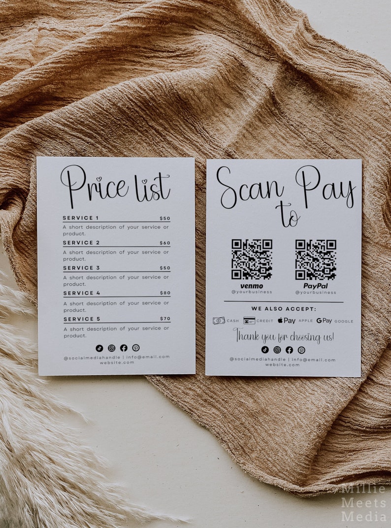 Price List Template & Scan to Pay Sign | QR Code Sign | Editable Price ...