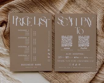 Price List Template & Scan to Pay Sign | | Editable Price Guide ...