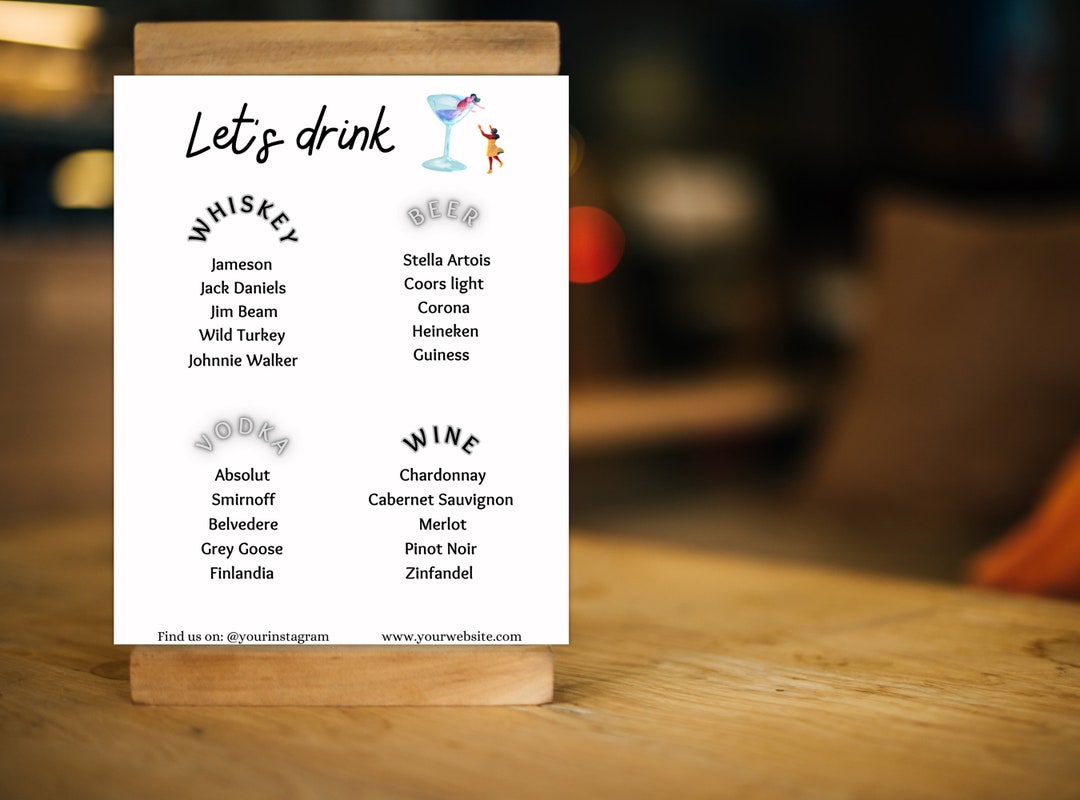 Editable Bar Menu Template, Canva Bar Menu Simple Printable Bar Menu ...