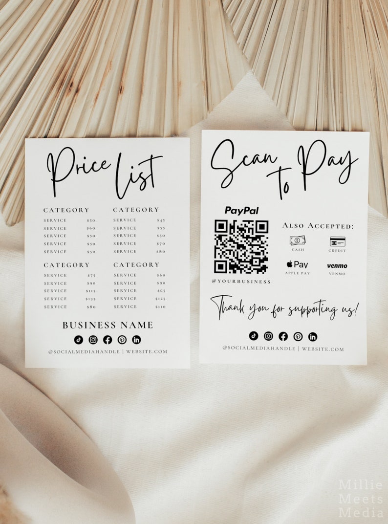 Price List Template & Scan to Pay Sign | Editable Price Guide | QR Code ...