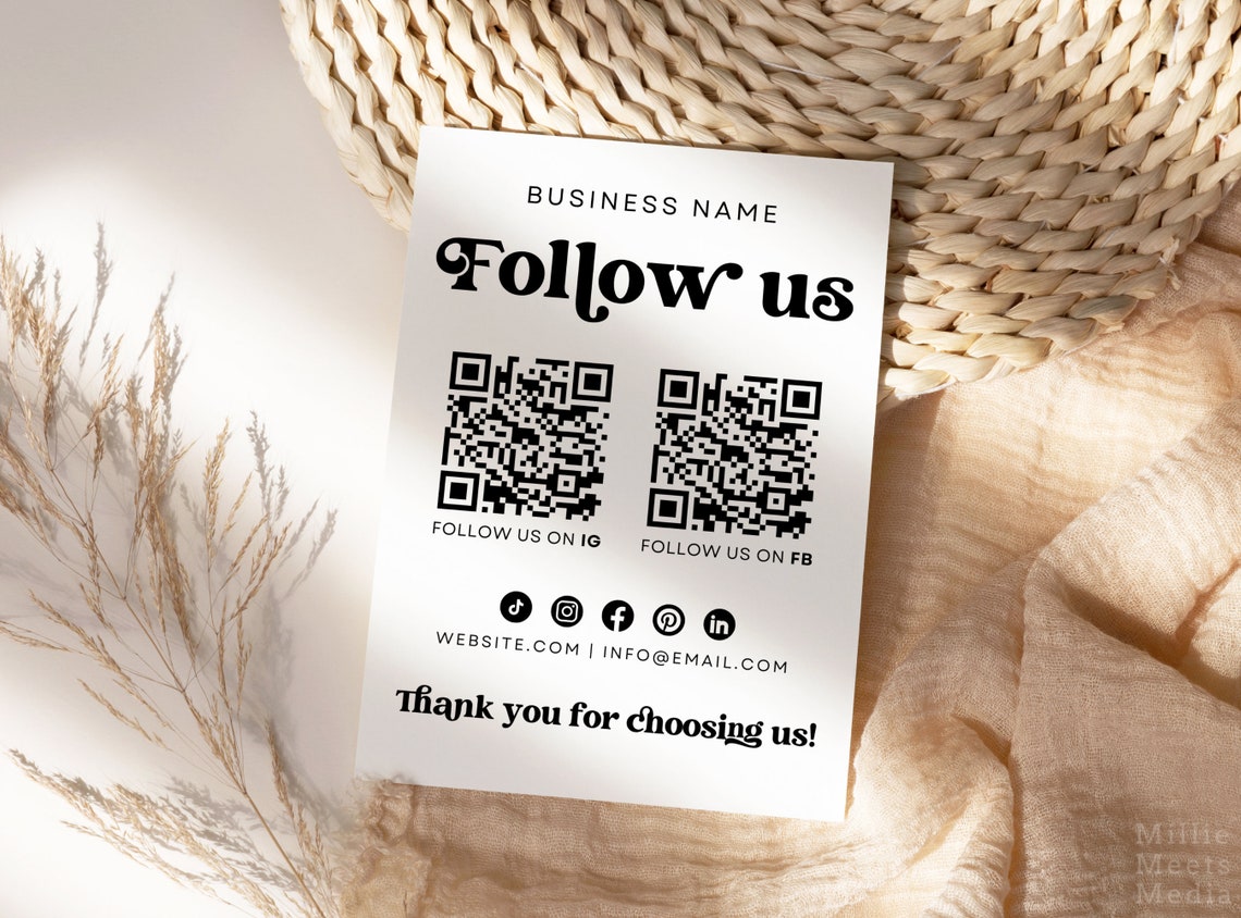 Retro Social Media Sign Follow Us Sign Canva Template QR Code Sign ...