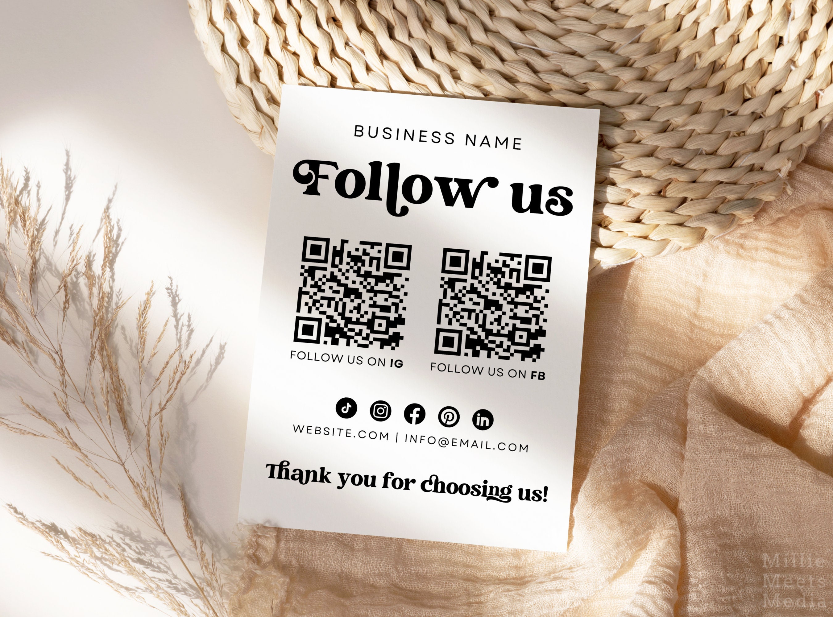 Retro Social Media Sign | Follow Us Sign Canva Template | QR Code Sign ...