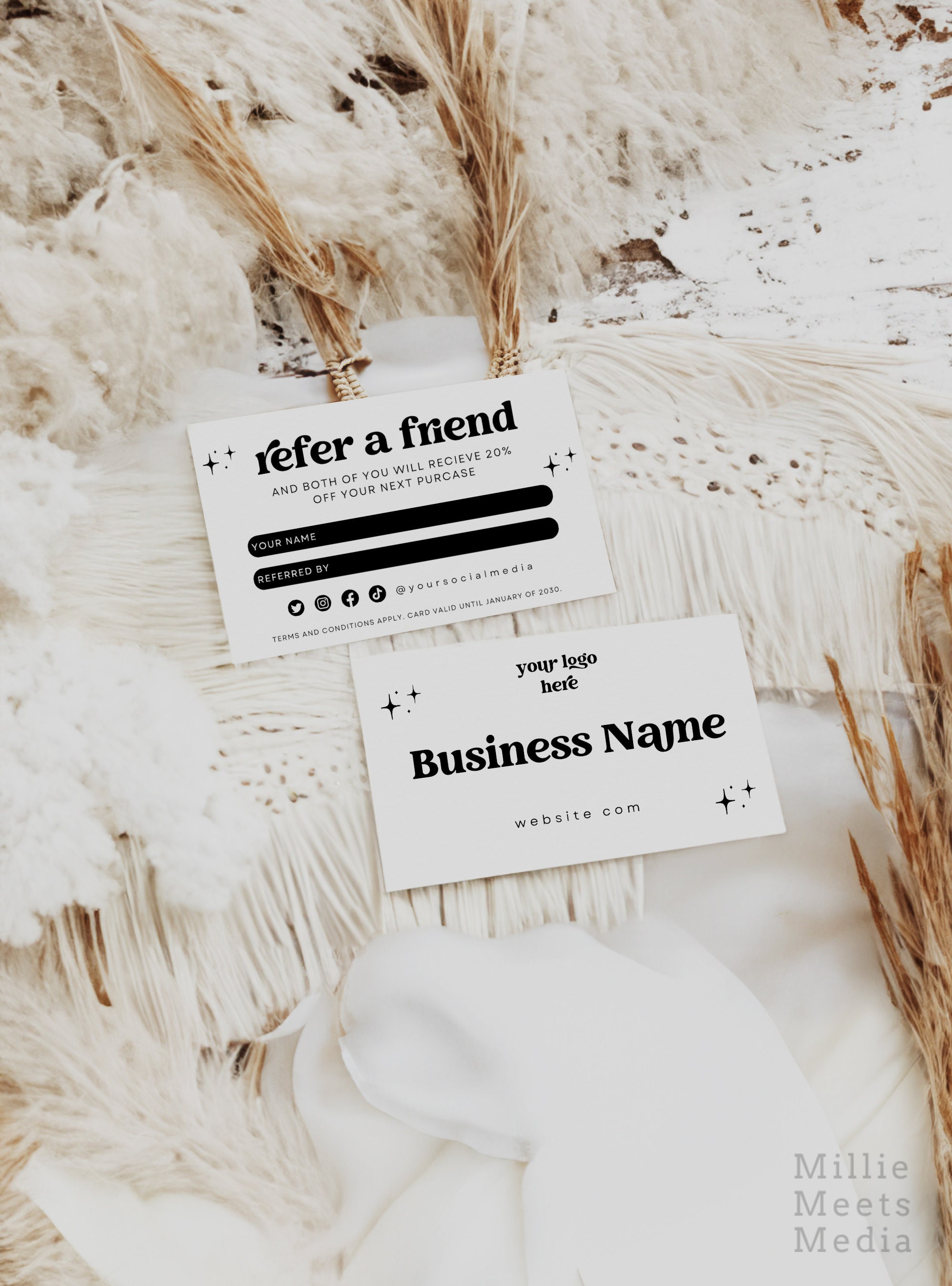 Retro Refer A Friend Card Canva Template, Editable Customer Reward Card ...