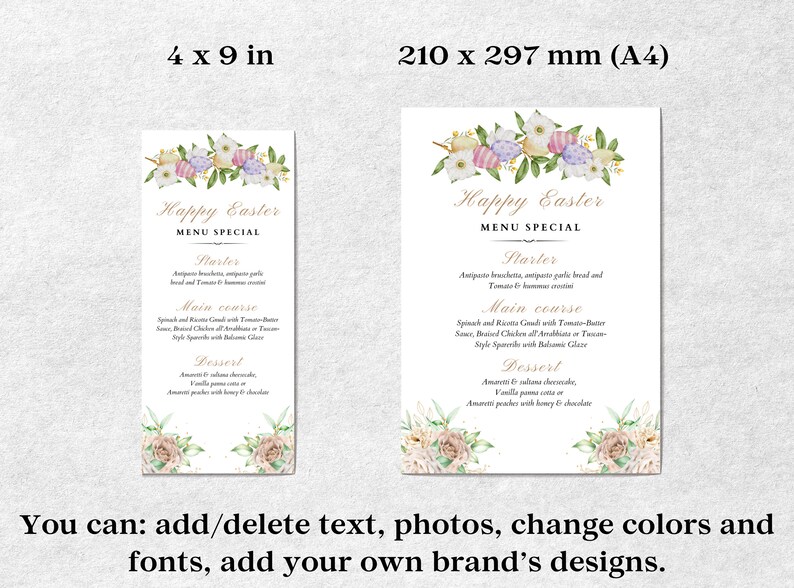 Easter Menu Cards | Editable Food Menu Template for Easter | Floral ...