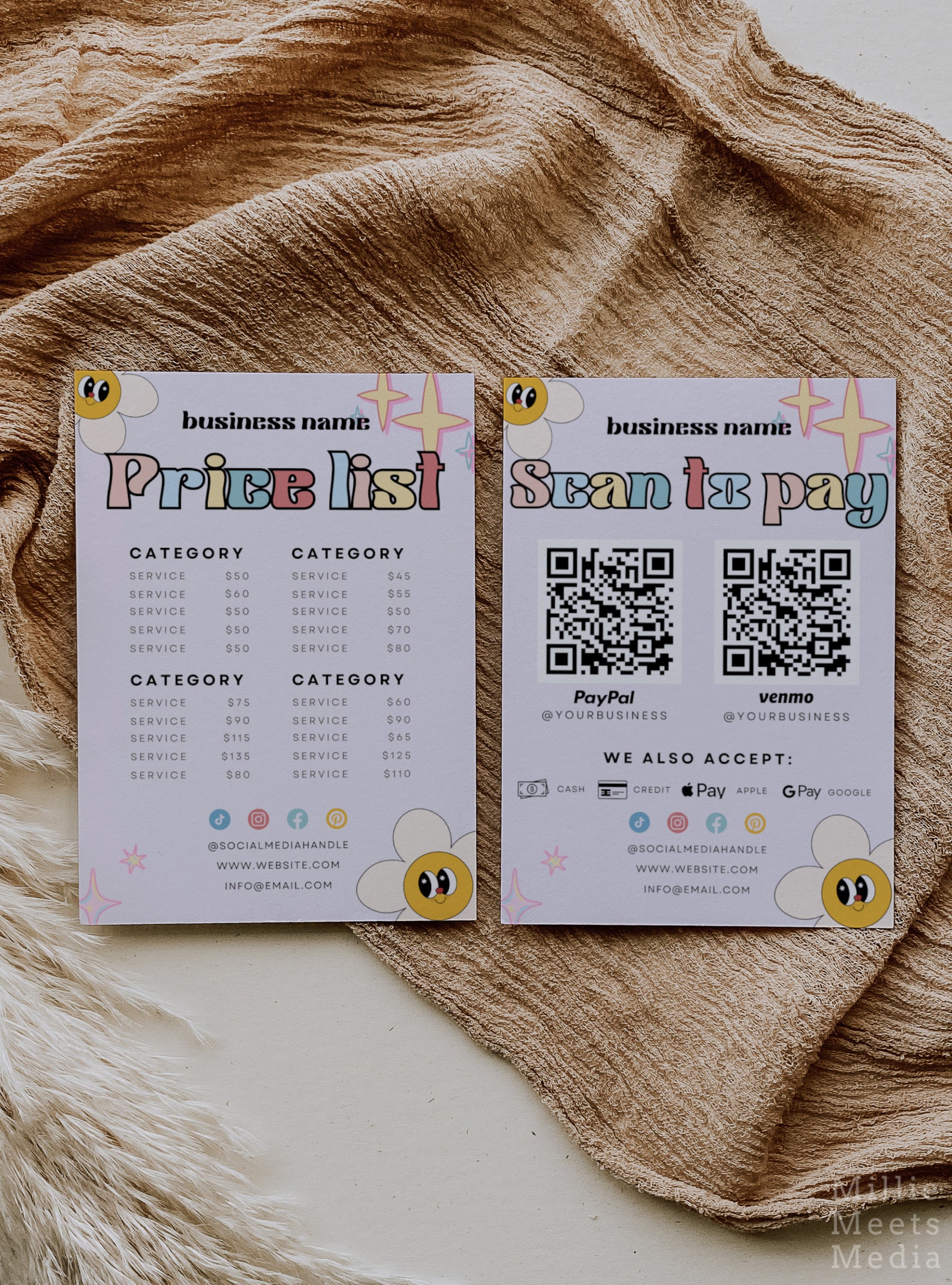 Colorful Price List Template & Scan to Pay Sign | Retro Summer Vibes ...