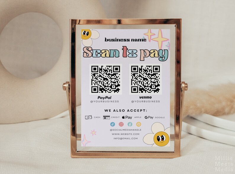 Colorful Price List Template & Scan to Pay Sign | Retro Summer Vibes ...