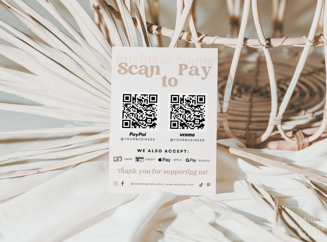 Boho Scan to Pay Sign Template Canva, QR Code Sign Add Payment Info ...