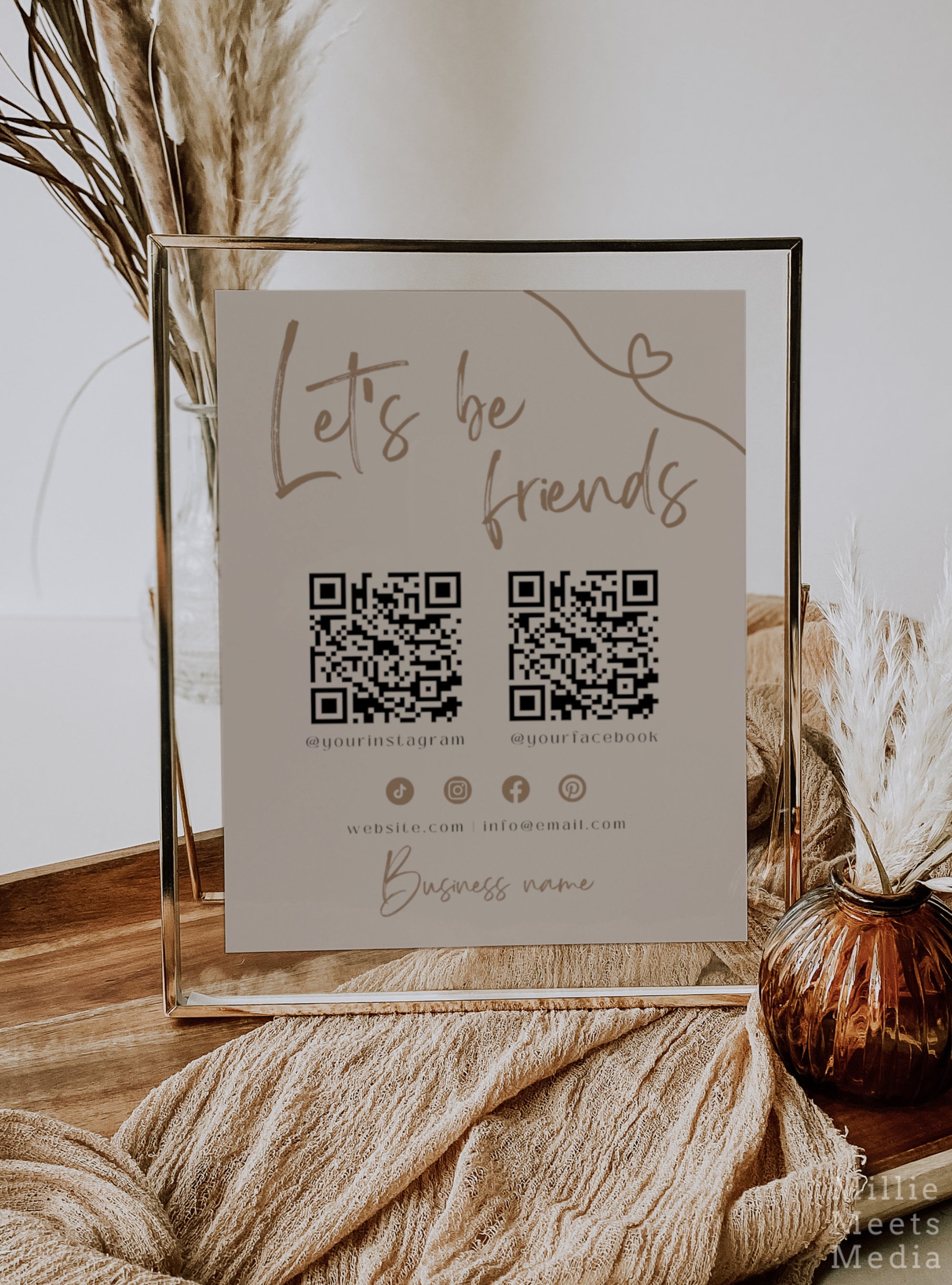 Boho Social Media Sign Canva Template | Editable Instagram and Facebook ...